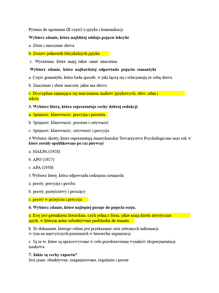 Pytania Do Egzaminu (II Półrocze) Z Języka I Komunikacji (Uczniowie ...
