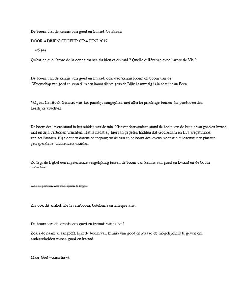 De Boom Van Kennis Van Goed en Kwaad | PDF