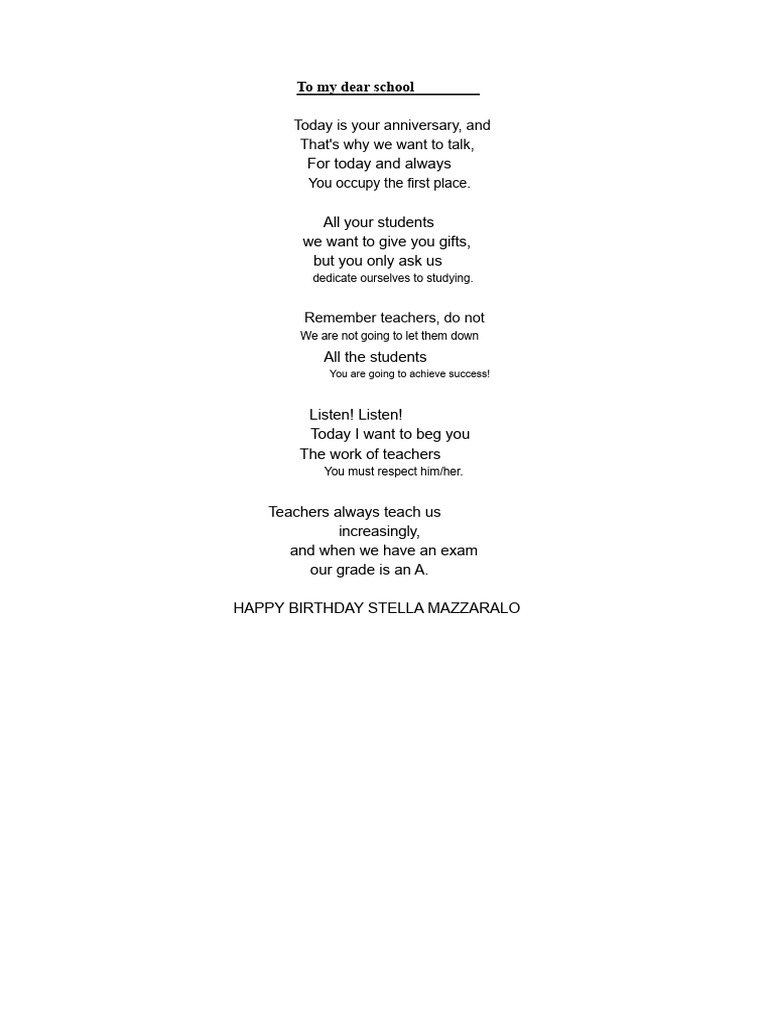 Happy Anniversary Stella Mazzaralo School | PDF
