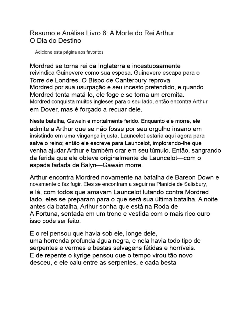 Resumo do dia do destino | PDF | Excalibur | Rei Arthur