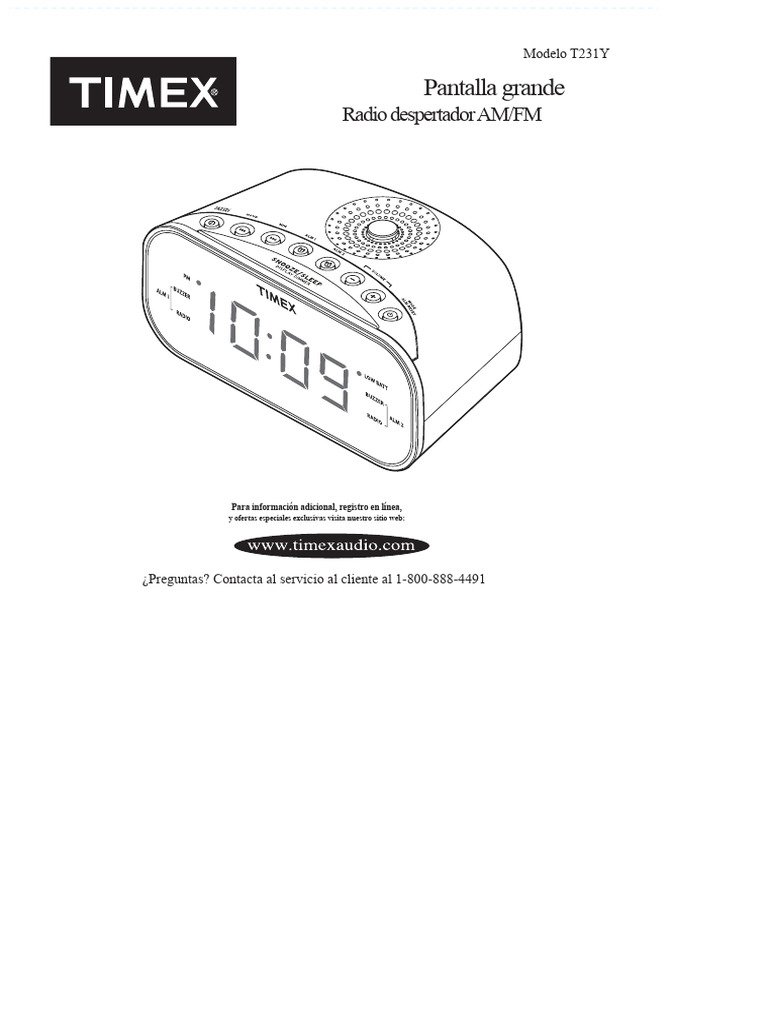 Manual del Reloj Despertador Timex T231Y | PDF | Enchufes y tomas de ...