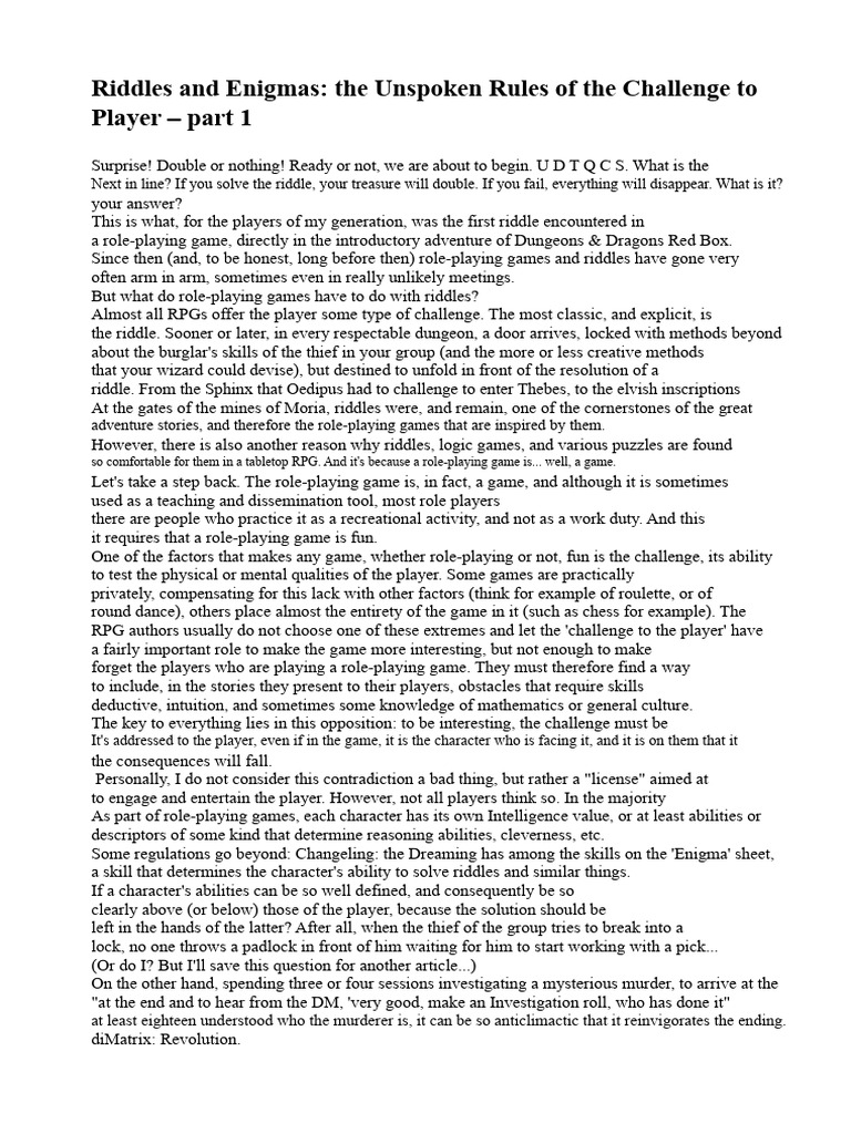 OfRolePlayingGames Riddles and Puzzles 1 | PDF | Role Playing Games ...