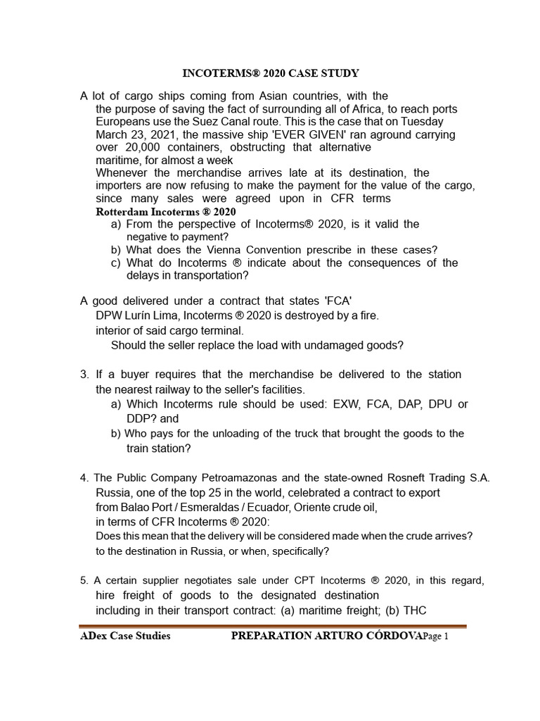 Incoterms® 2020 Case Study Analysis | PDF | Freight Transport | Supply ...
