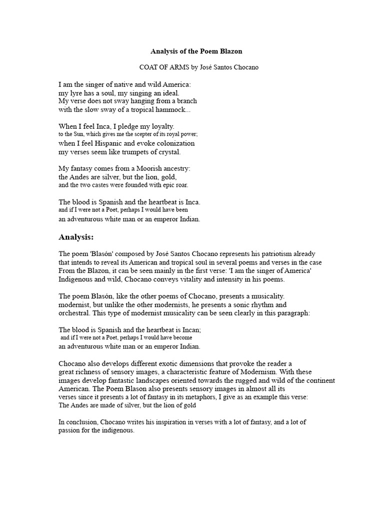 Analysis of The Poem Blazon | PDF