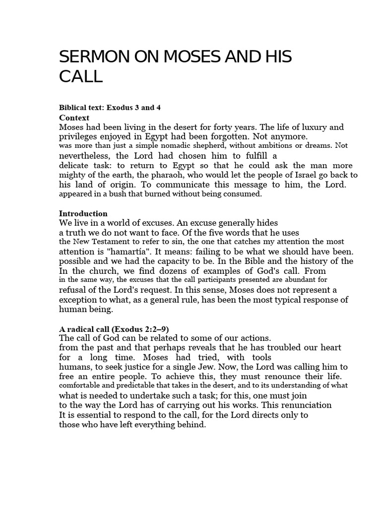 Moses' Call: Overcoming Excuses | PDF | Moses | The Exodus