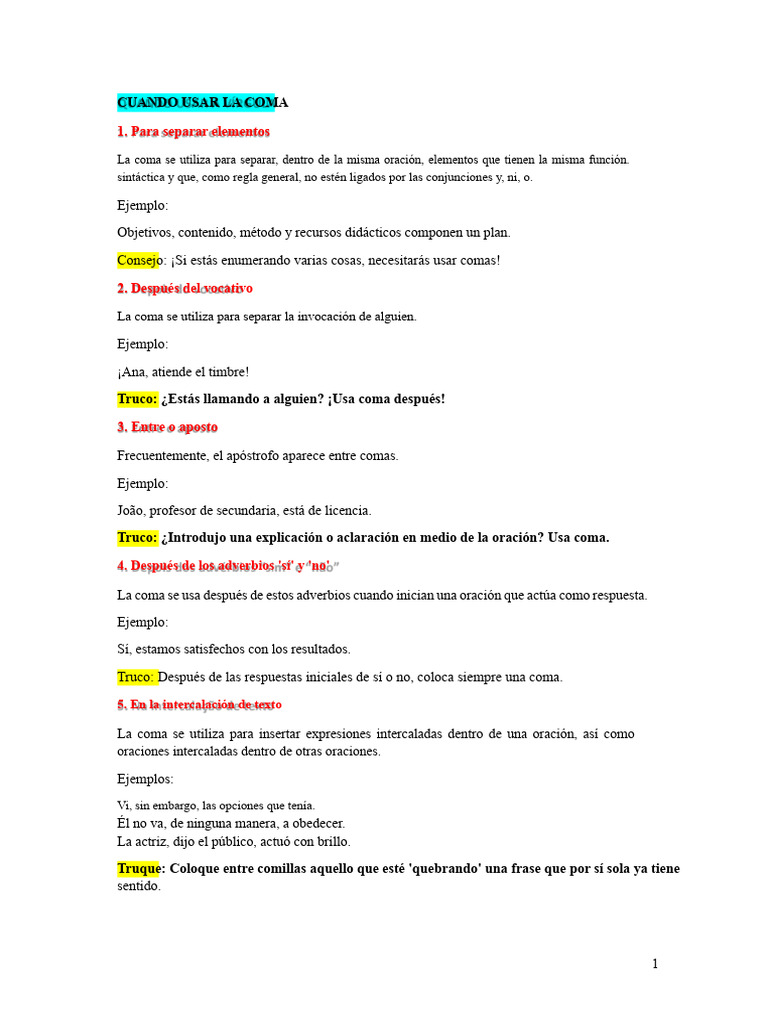 1 - Uso de La Coma | PDF | Coma | Adverbio