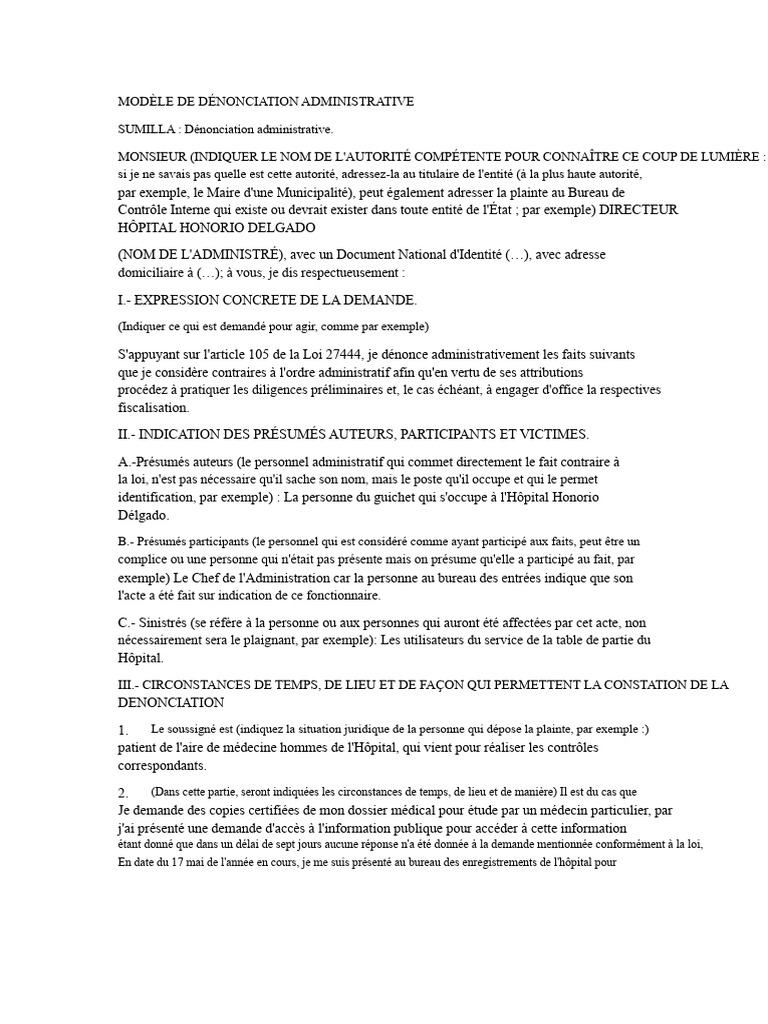 Modèle de Dénonciation Administrative | PDF | Loi | Grève