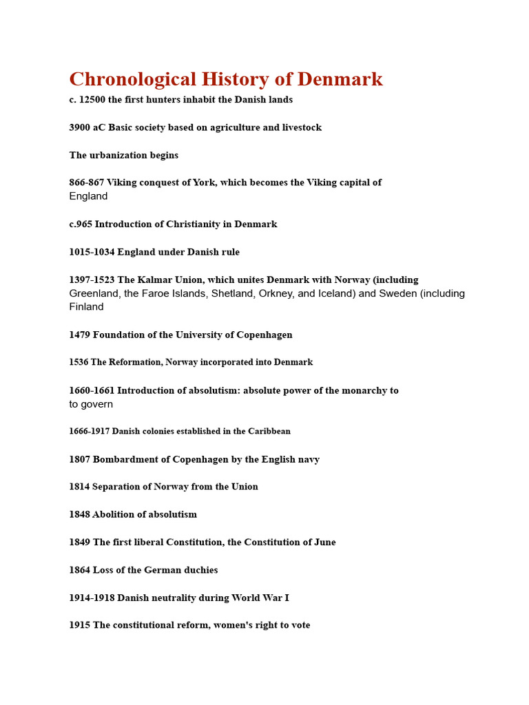 Denmark's Historical Timeline Overview | PDF | Copenhagen | Denmark