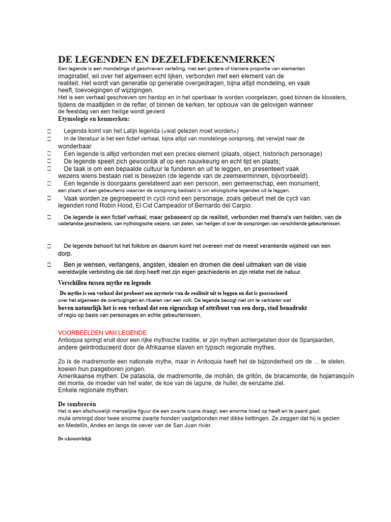 De Legende en de Kenmerken | PDF