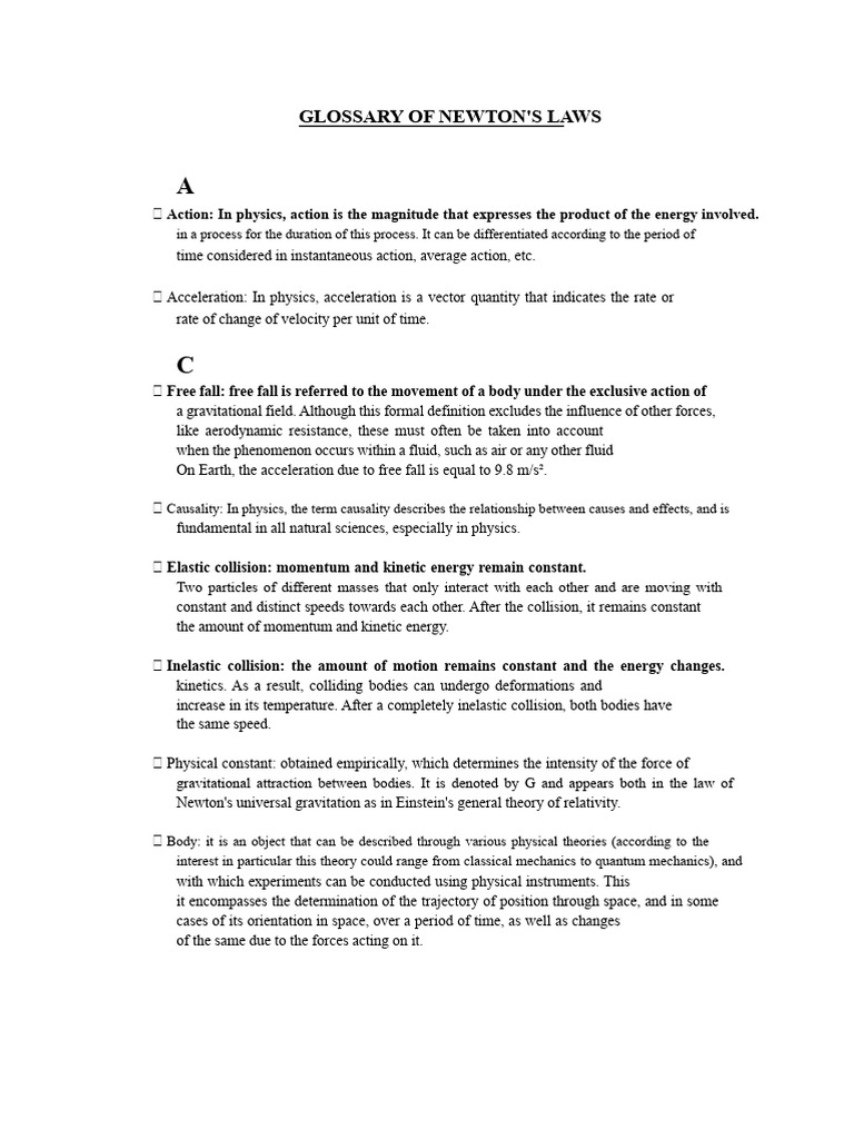 Newton's Laws: Key Physics Terms Explained | PDF | Force | Mass