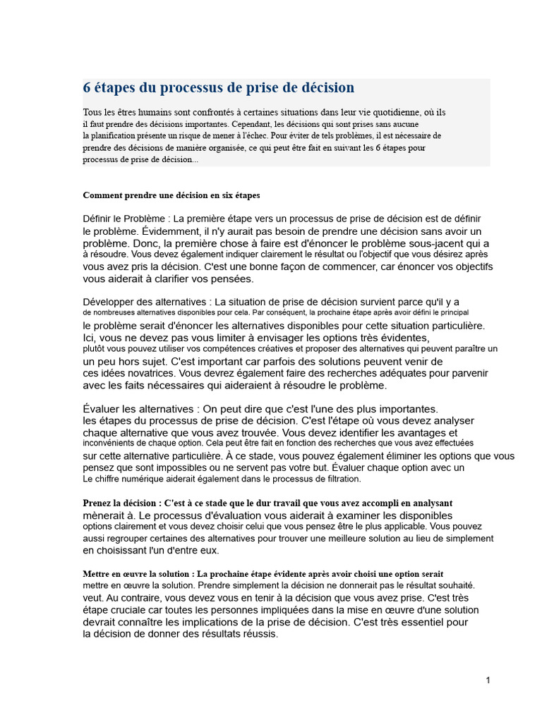 6 étapes clés de la prise de décision | PDF | Ascenseur | Prise de décision