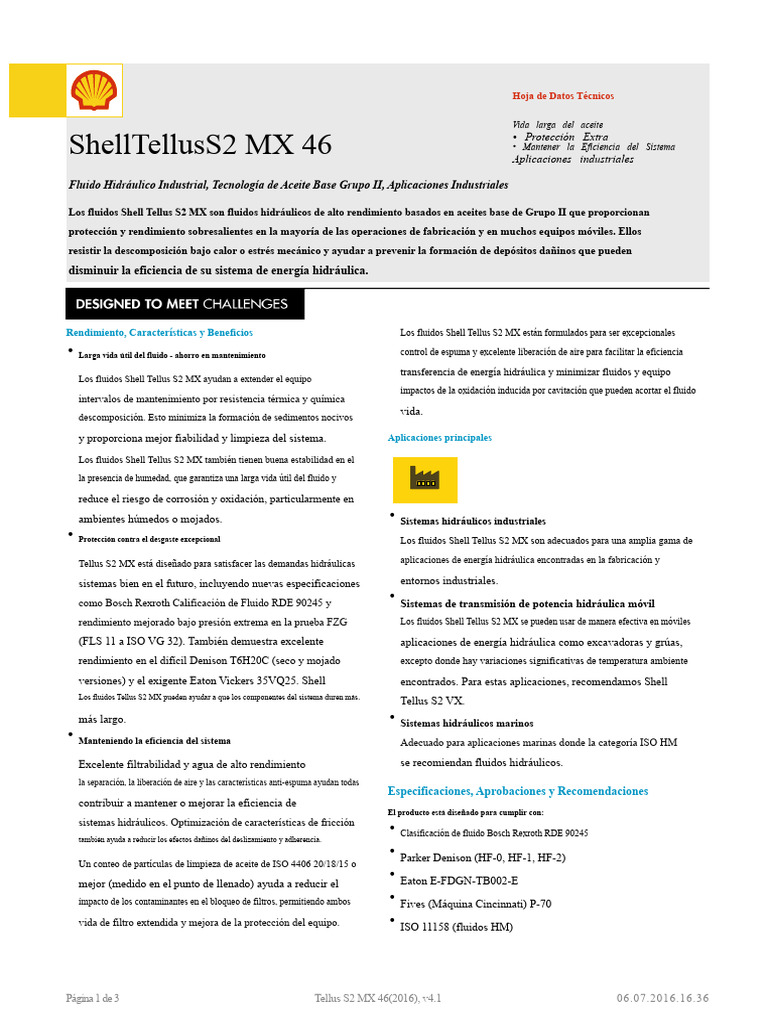 Fluido Hidráulico Shell Tellus S2 MX 46 | PDF