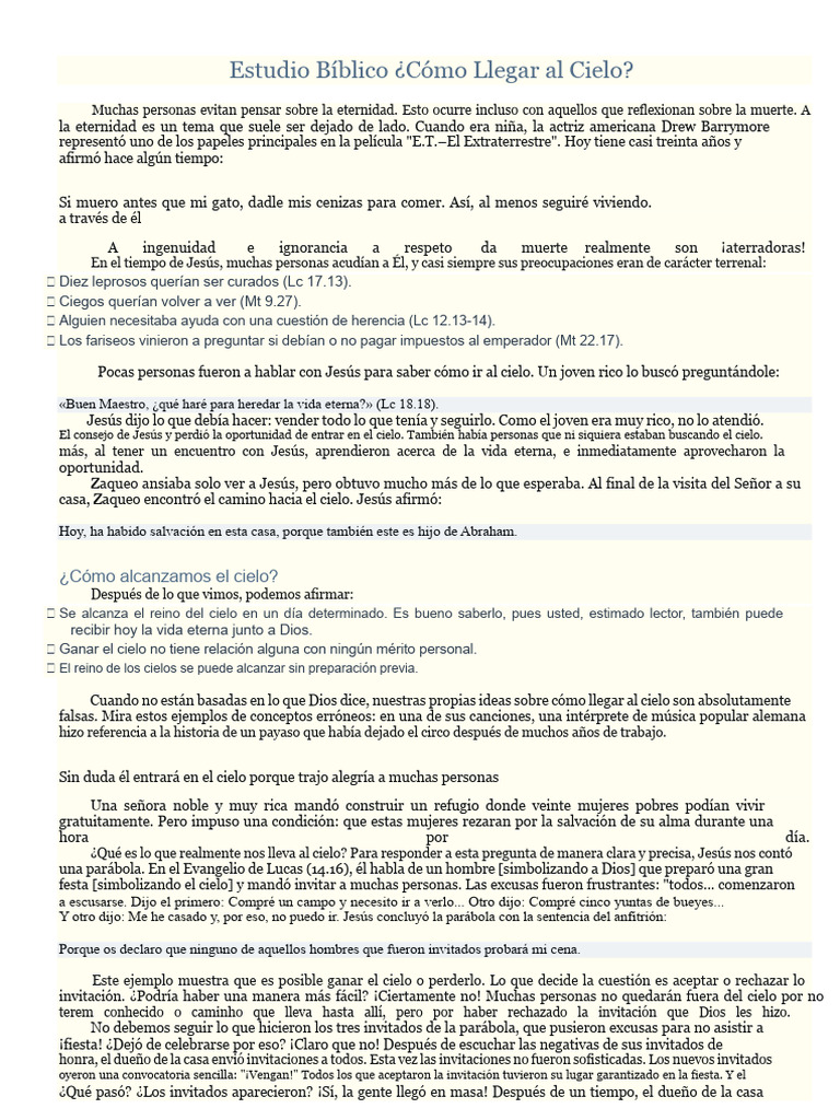Estudio Bíblico Cómo Llegar Al Cielo | PDF | Jesús | Cielo
