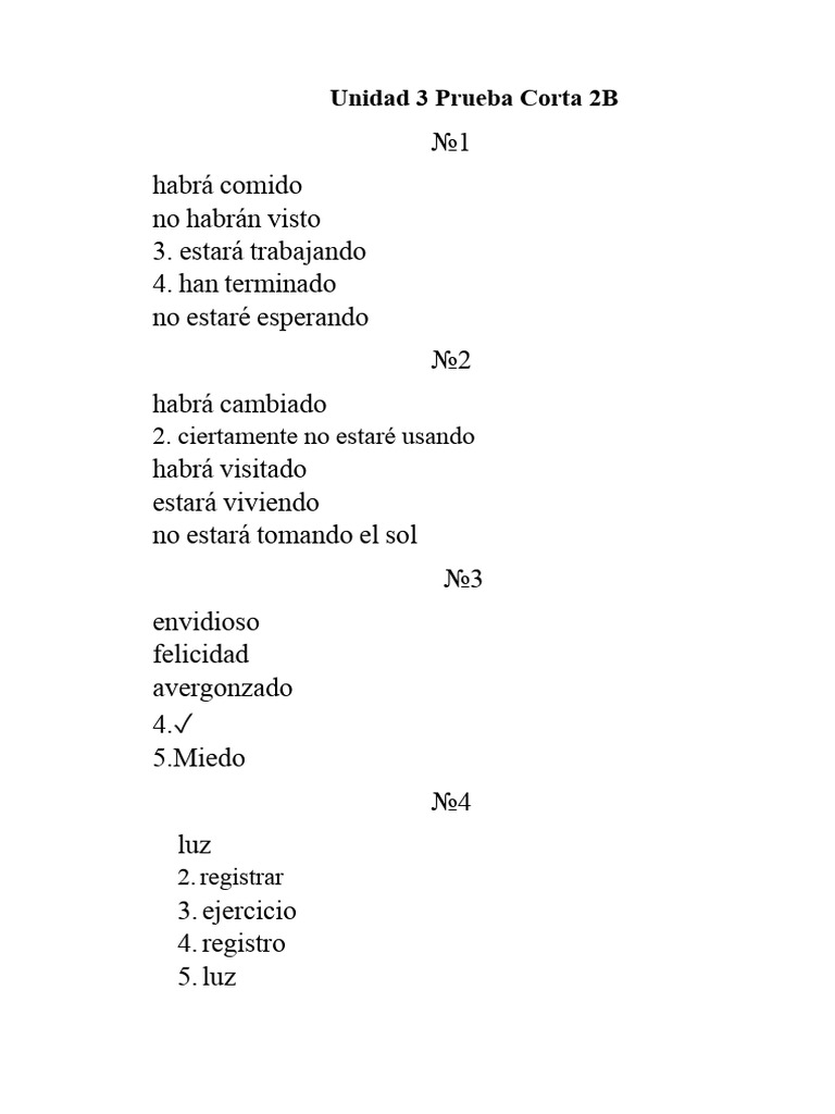 Unidad 3 Prueba Corta 2B | PDF