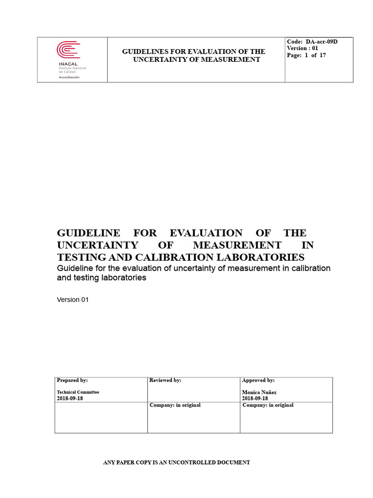 Guideline For The Evaluation of Measurement Uncertainty DA-Acr-09D ...