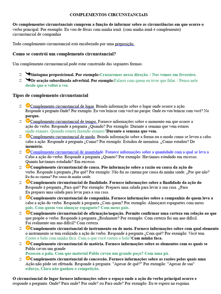 Tipos de Complementos Circunstanciais | PDF | Assunto (gramática ...