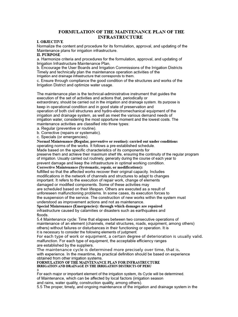 Irrigation Infrastructure Maintenance Plan | PDF | Infrastructure