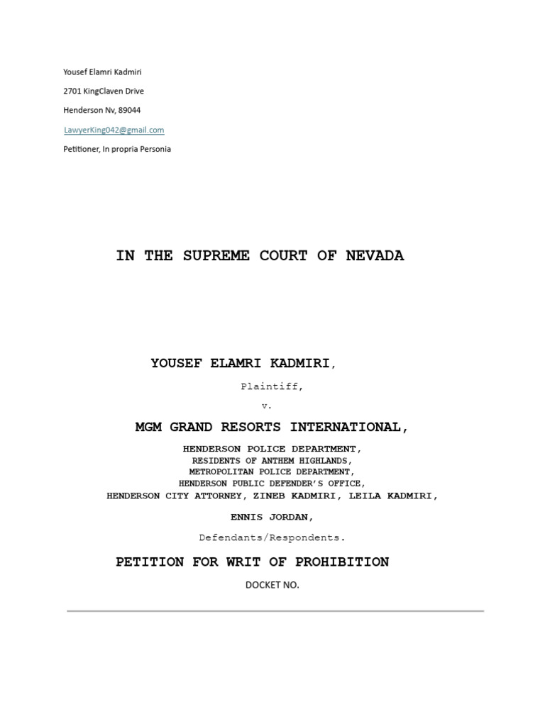 Supreme Court Petition For Writ of Prohibition Urgent | PDF | Pro Se ...