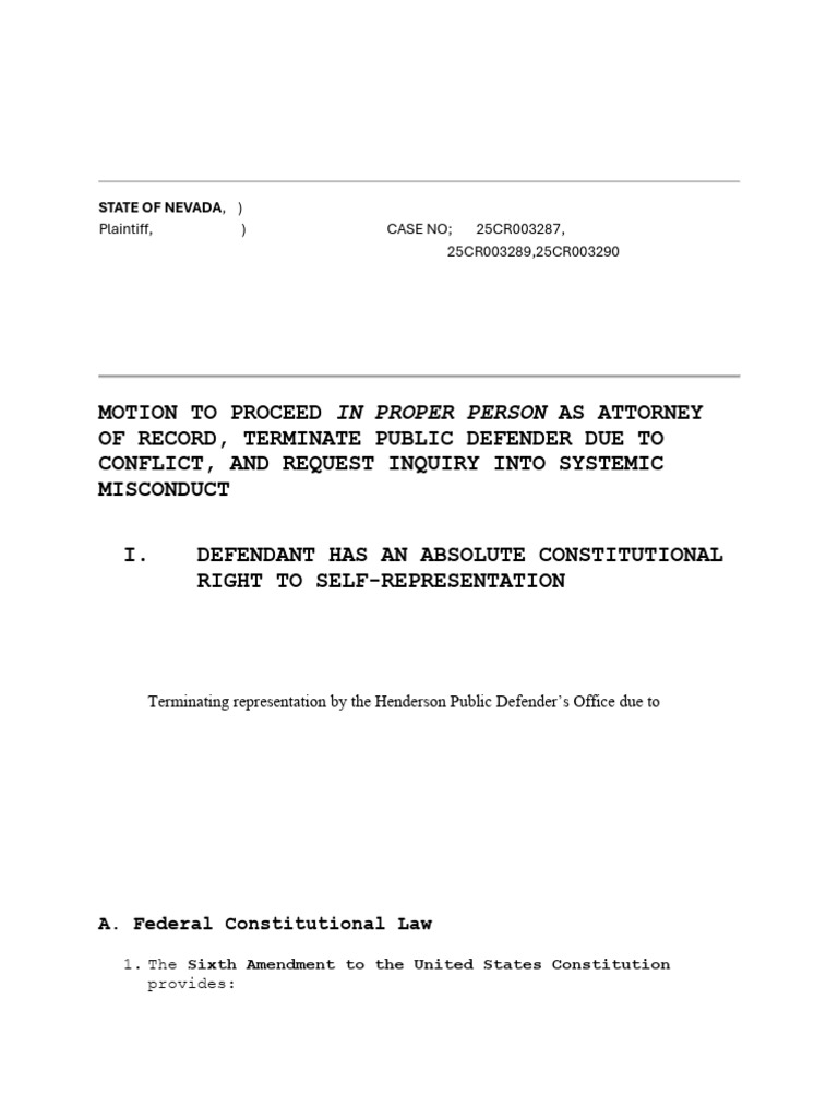 Motion for Pro Se Representation | PDF | Pro Se Legal Representation In ...