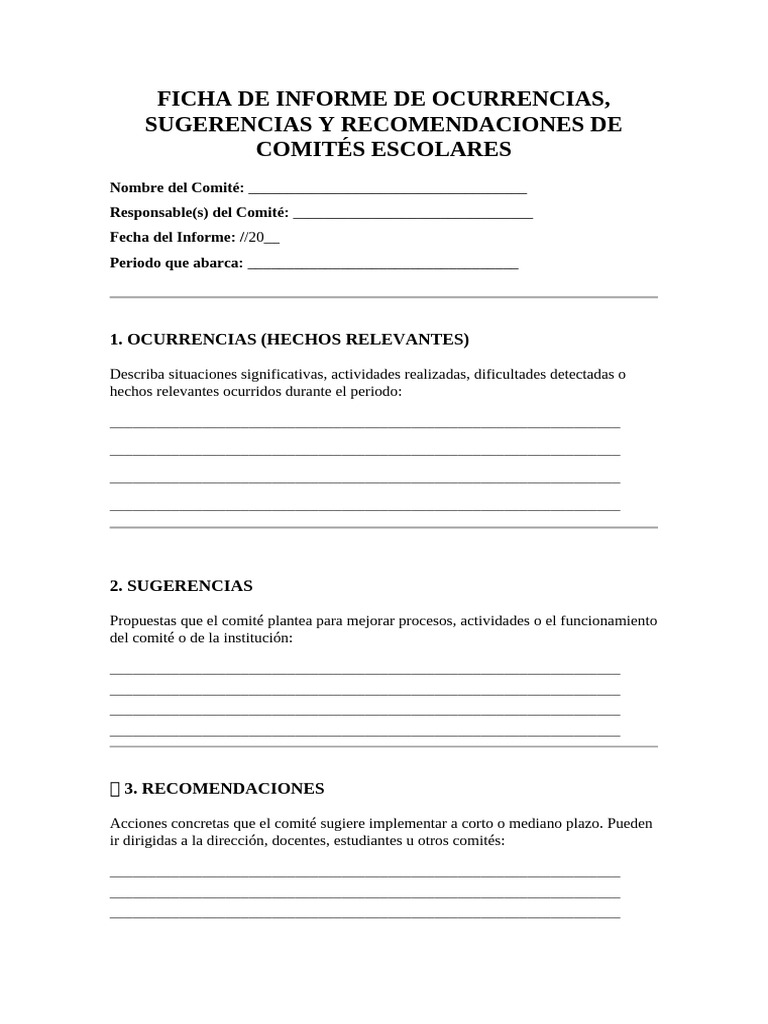 Ficha de Informe de Ocurrencias | PDF