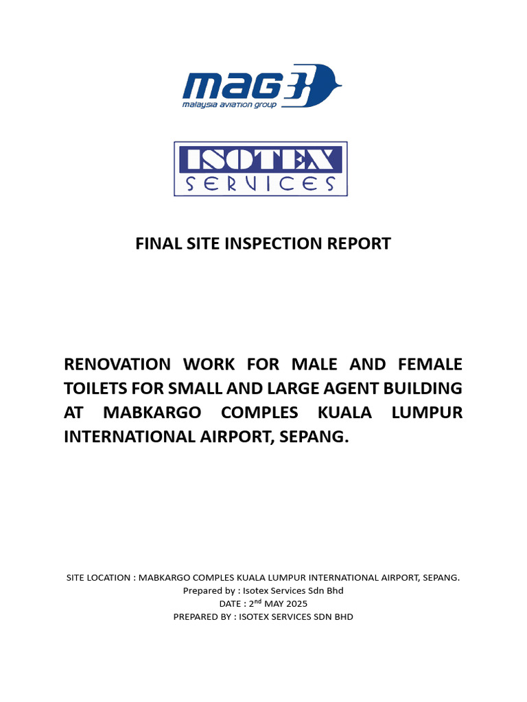 Final Inspection Report For Reno Work Male & Female Toilets Mabkargo | PDF
