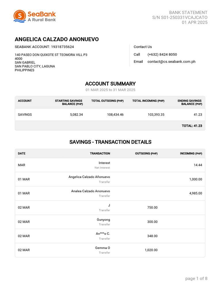 SeaBank Account Statement Summary | PDF | Credit Card | Payments