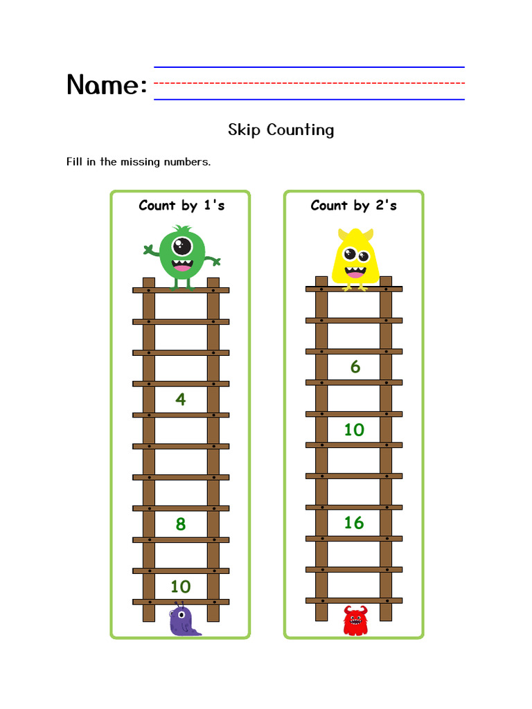 Colorful Illustrative Skip Counting Math Games Worksheet | PDF