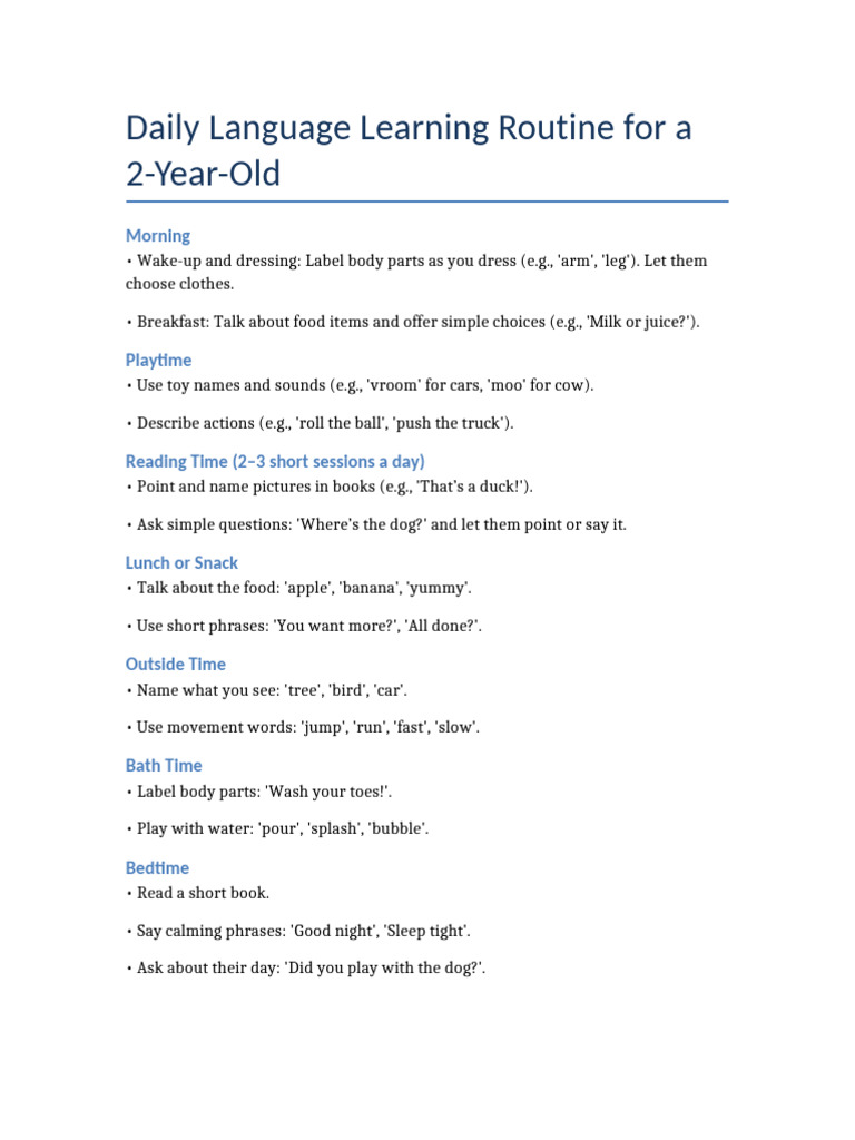Language Learning Routine 2yo | PDF
