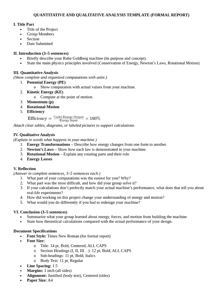 Rube Goldberg Machine Analysis Template | PDF