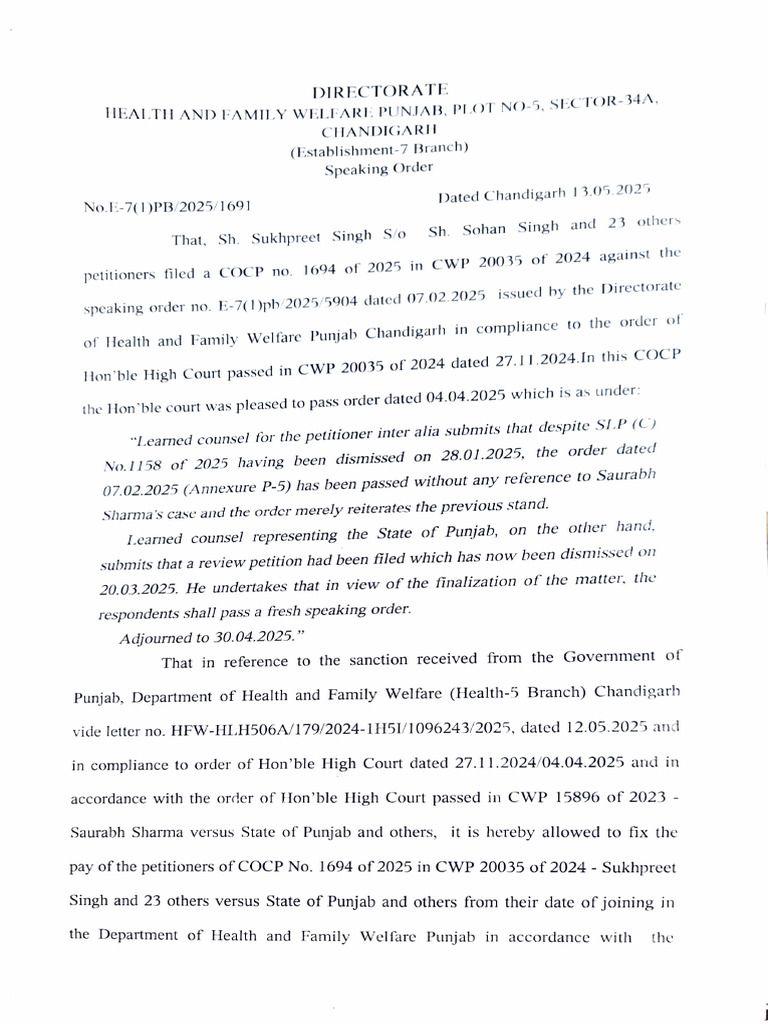 Speaking Order COCP 1694 of 2025 | PDF