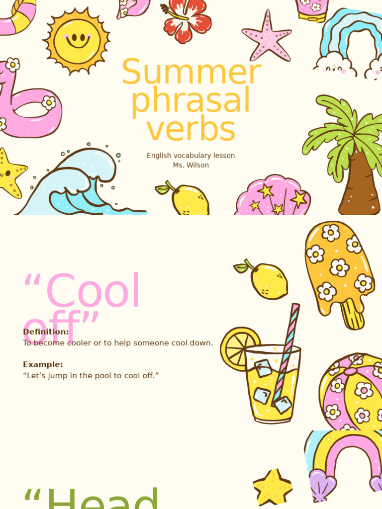 Summer Phrasal Verbs Presentation in Colorful Illustrative Style | PDF