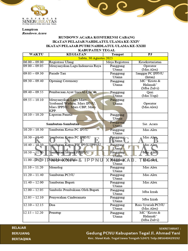 Rundown Konferensi IPNU-IPPNU Tegal | PDF