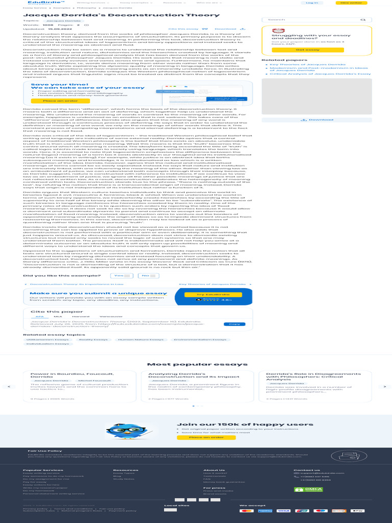 Jacque Derrida's Deconstruction Theory - Free Essay Example - Edubirdie ...