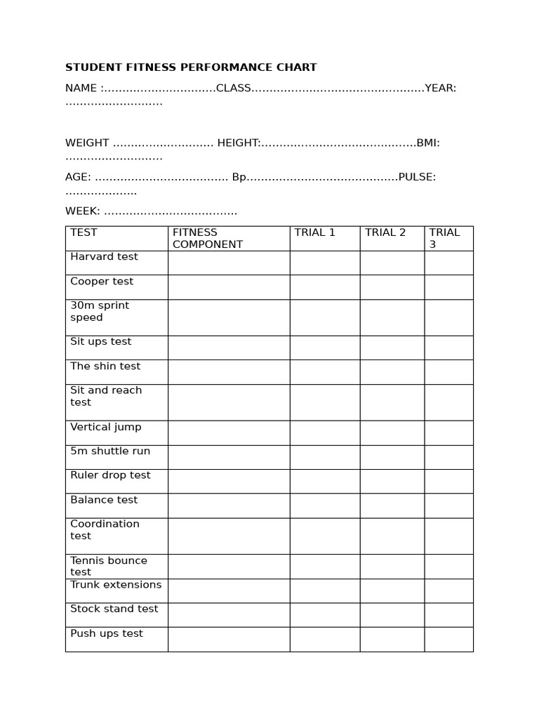 Student Fitness Performance Chart | PDF