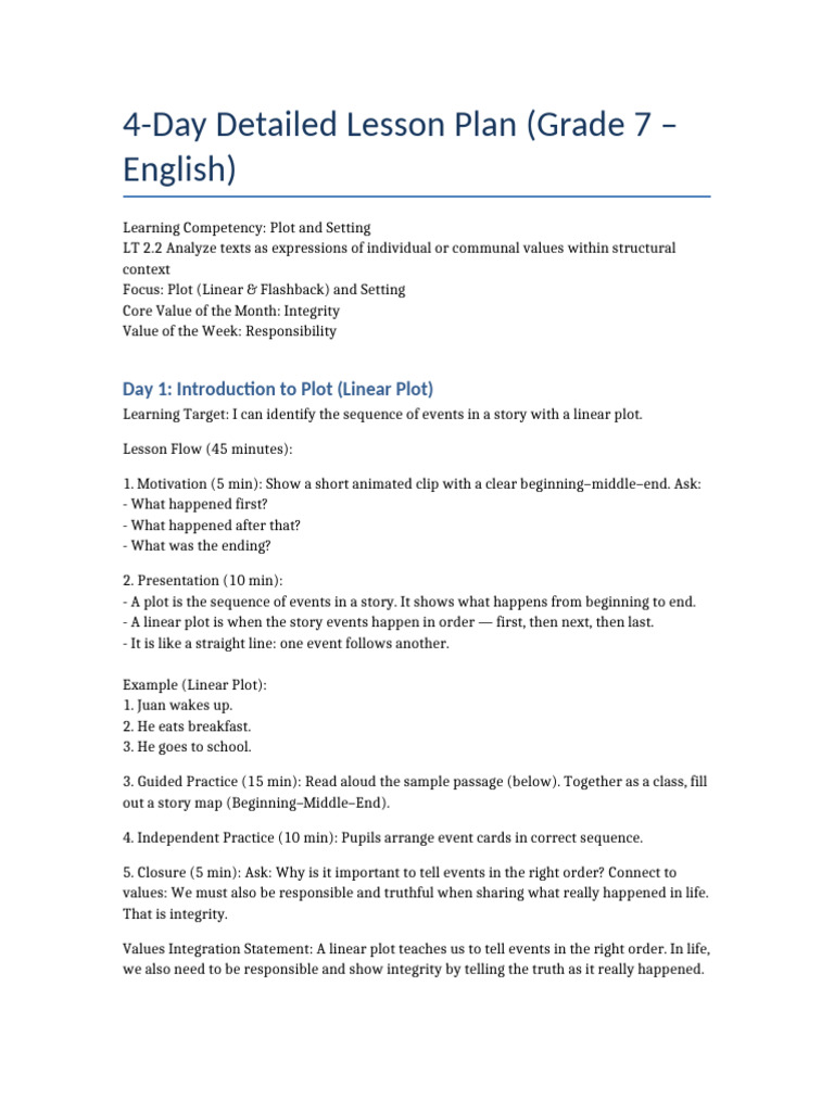 Grade7 4day LessonPlan Updated With Questions | PDF | Cognitive Science | Cognition