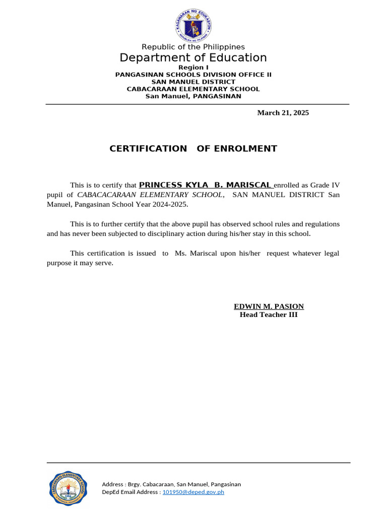 Certificate of Enrolment | PDF