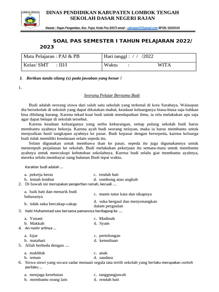 Soal PAS PAI Kelas 3 | PDF