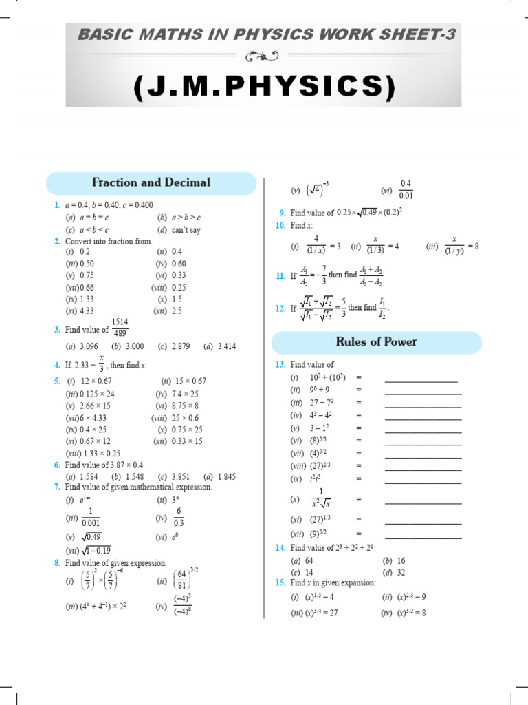 JM PHYSICS BRIDGE COURSE For Class 11 | PDF | Mathematics | Arithmetic