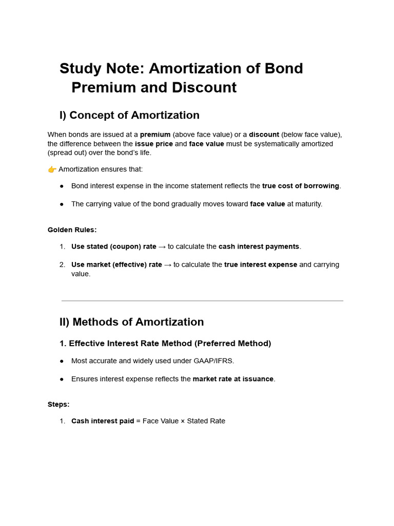 Study Note - Amortization of Bond Premium and Discount | PDF | Interest ...