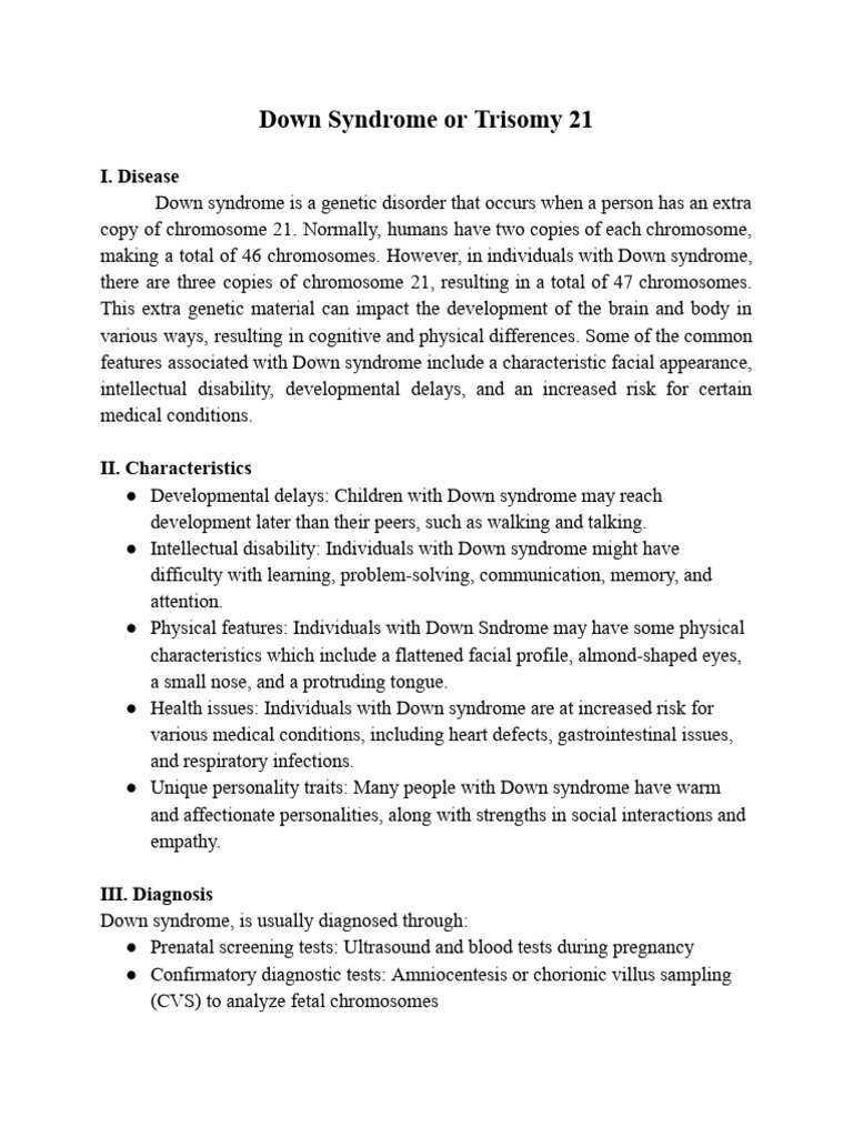 Down Syndrome or Trisomy 21 - Group 3 (11-Eridanus) | PDF | Down ...