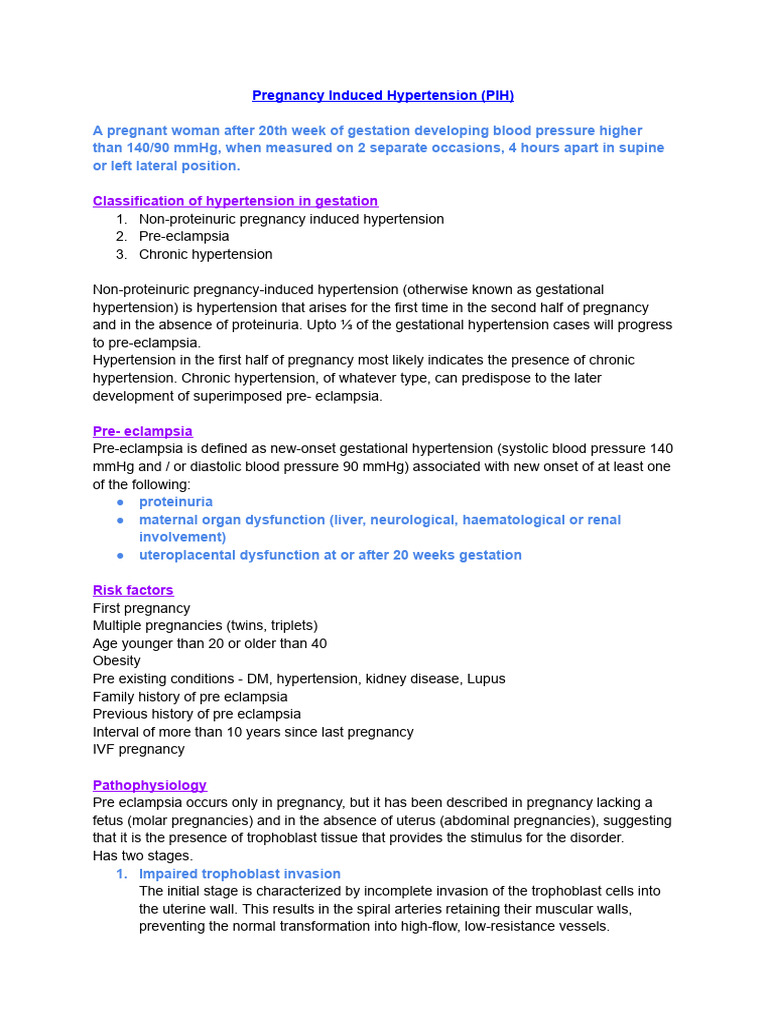 Pregnancy Induced Hypertension (PIH) | PDF | Hypertension | Medical ...