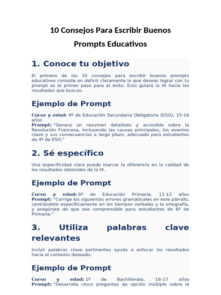 Consejos para Crear Prompts Educativos | PDF | Educación primaria ...