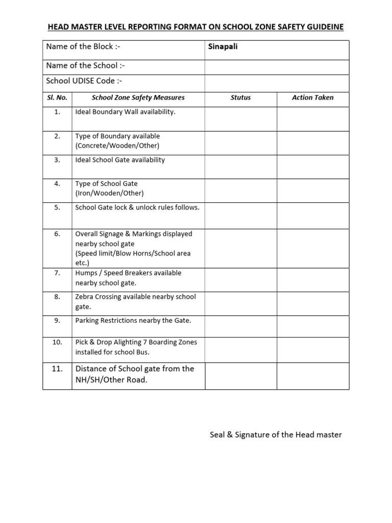 School Safety Reporting Format | PDF
