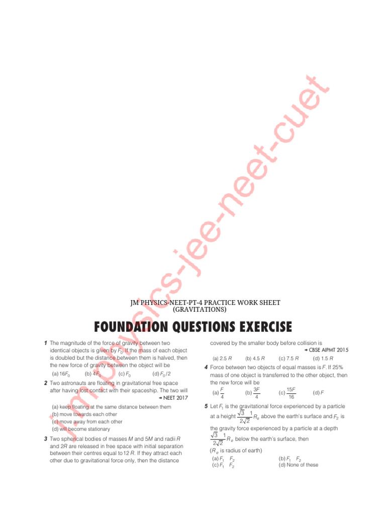Jm Phy Neet Pt4 Practice Work Sheets | PDF | Orbit | Apsis
