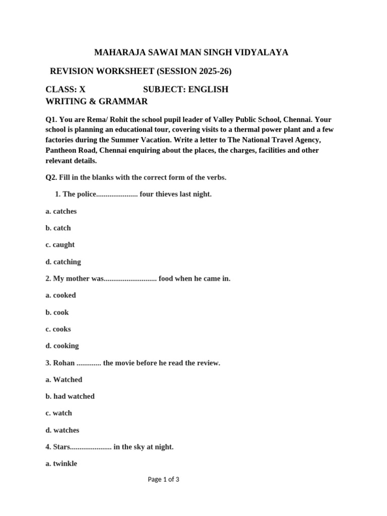 English Revision Worksheet | PDF