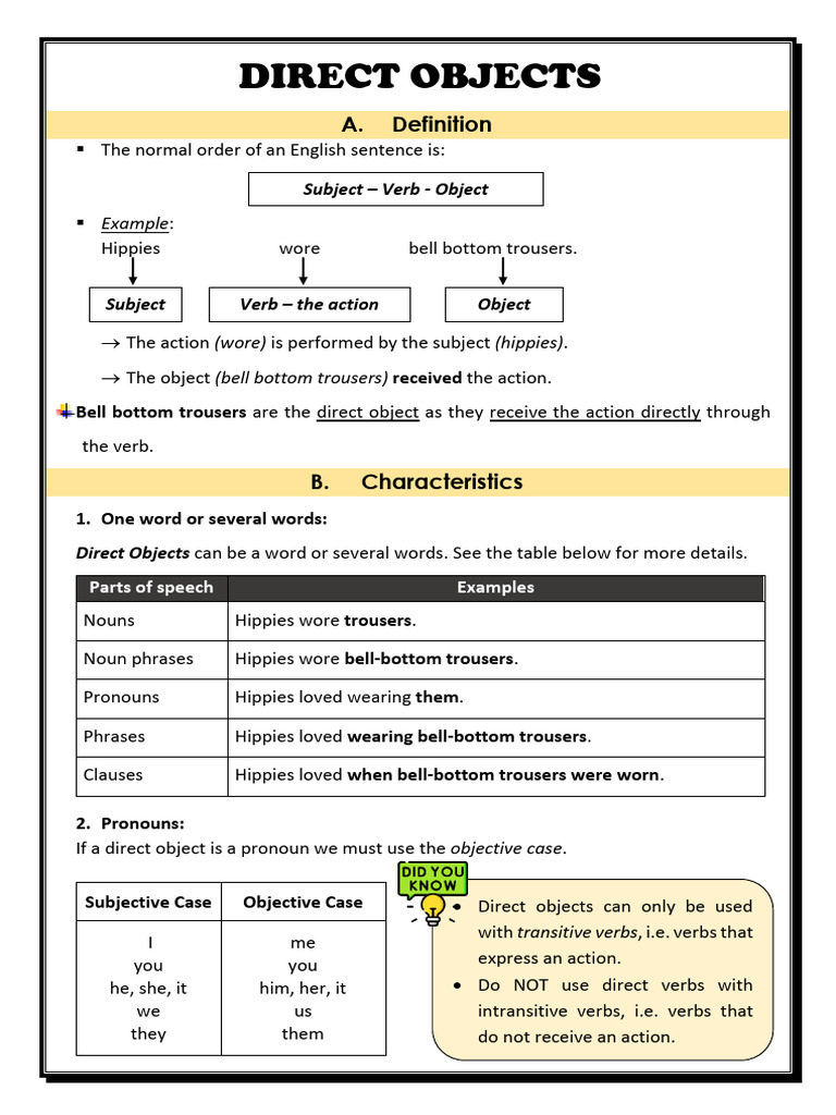 Direct and Indirect Objects - Prepositional Phrase | PDF | Verb | Subject (Grammar)