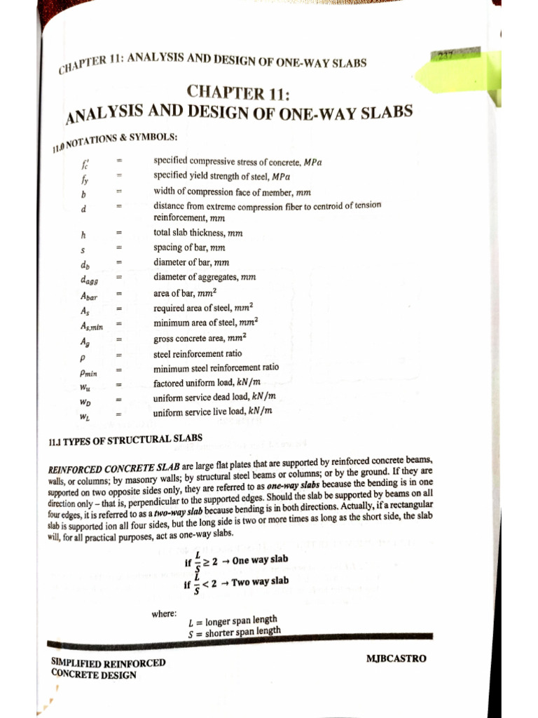 Analysis and Design of One Way Slabs - Castro | PDF
