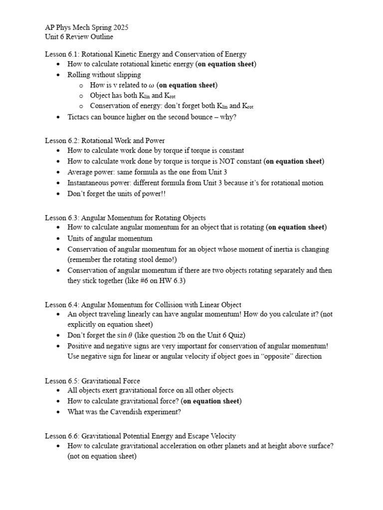 AP Physics Mechanics Unit 6 Review | PDF | Orbit | Force