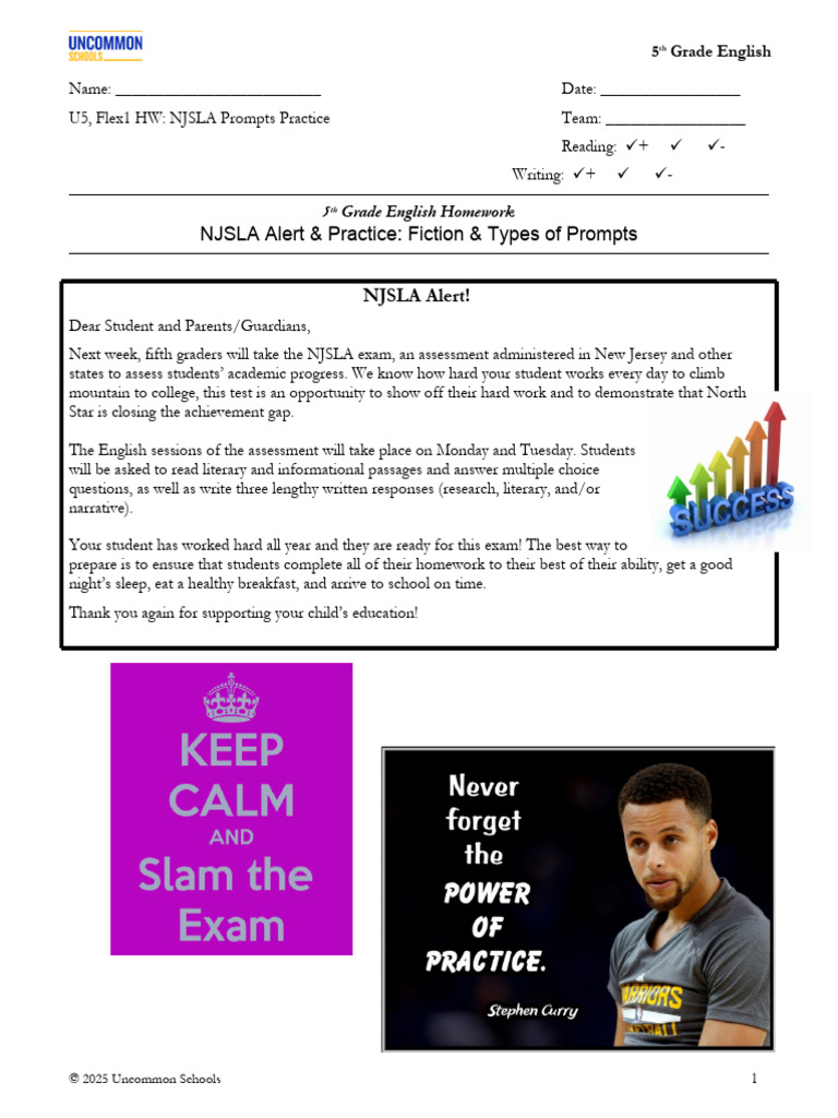 5th Grade NJSLA English Exam Prep | PDF