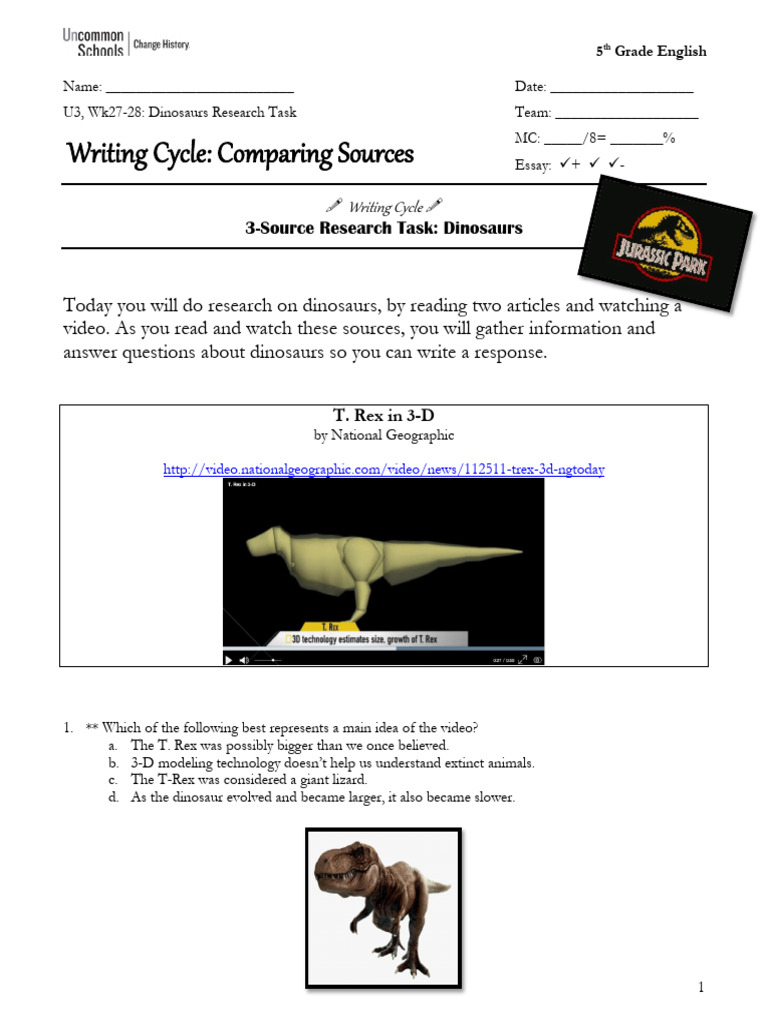 U3Wk27-28 Research Dinosaurs WC | PDF | Tyrannosaurus | Dinosaurs